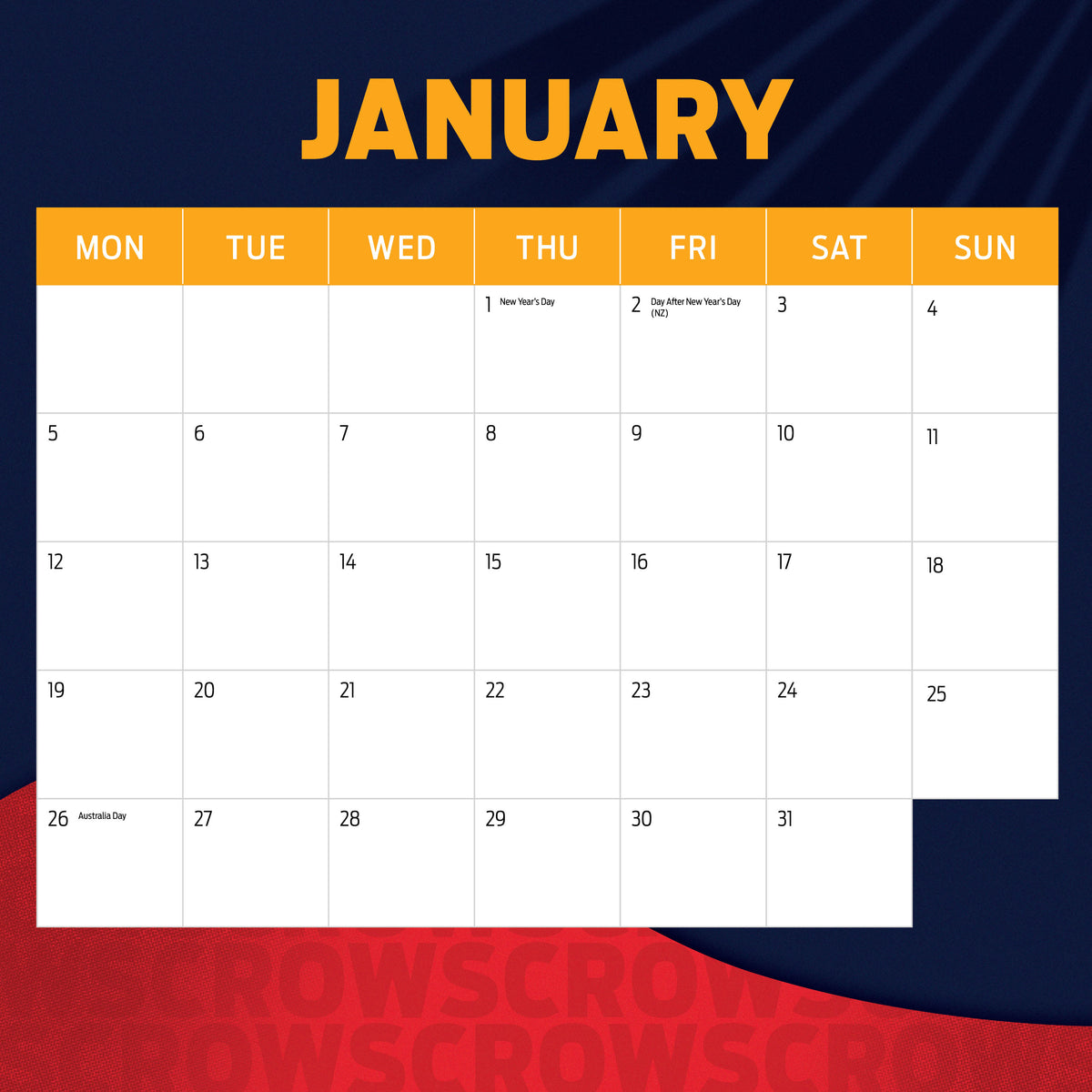 AFL Adelaide Crows 2026 Calendar - Paper Pocket Calendars, Diaries and ...